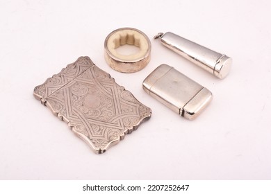 Collection Silver Items Including Flatware Knives Stock Photo ...