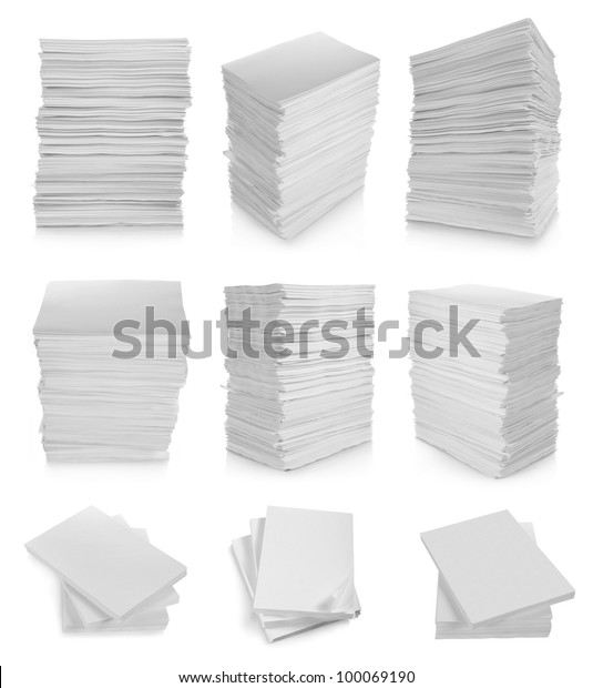 Collection Stack Paper White Background Stock Photo (Edit Now) 100069190