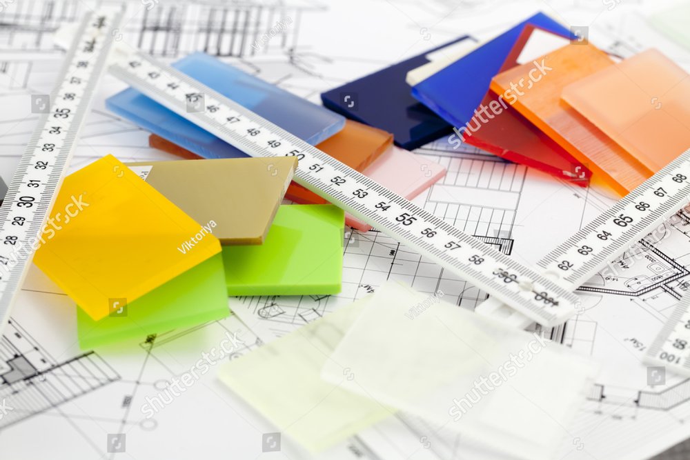 color samples of architectural materials - plastics, metric folding ...