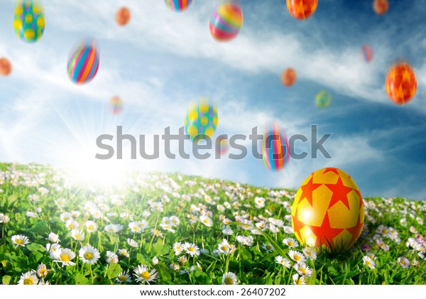 Colorful Easter Eggs Falling Down On Stock Photo 26407202 | Shutterstock