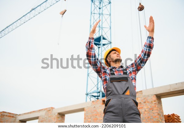 Communicating Crane Guy Construction Worker Uniform Stock Photo ...