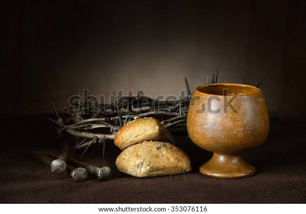 Communion Elements Crown Thorns Nails On Stock Photo 353076116 ...