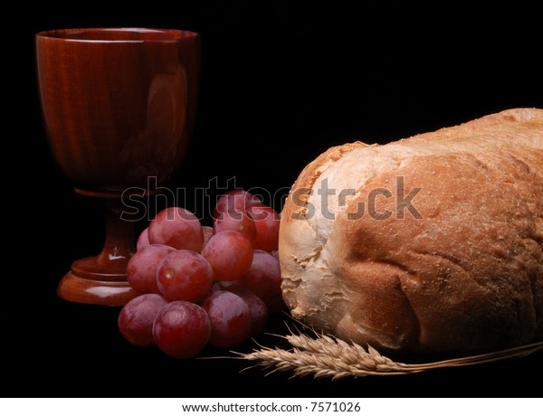 Communion Elements Grapes Cup Bread Wheat Stock Photo (Edit Now) 7571026