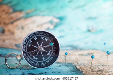 Compass On Map Stock Photo (Edit Now) 618814859