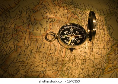 Compass On Map Closeup Stock Photo 1640353 | Shutterstock