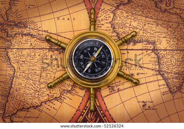 Compass On Old World Map Background Stock Photo 52126324 | Shutterstock