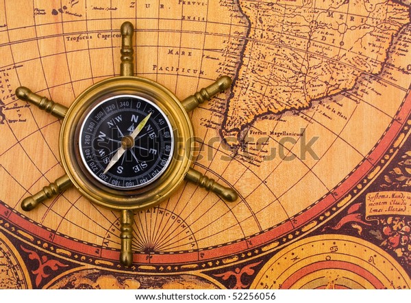 Compass On Old World Map Background Stock Photo 52256056 | Shutterstock