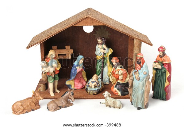 Complete Nativity Scene Stable Isolated Stock Photo 399488 | Shutterstock