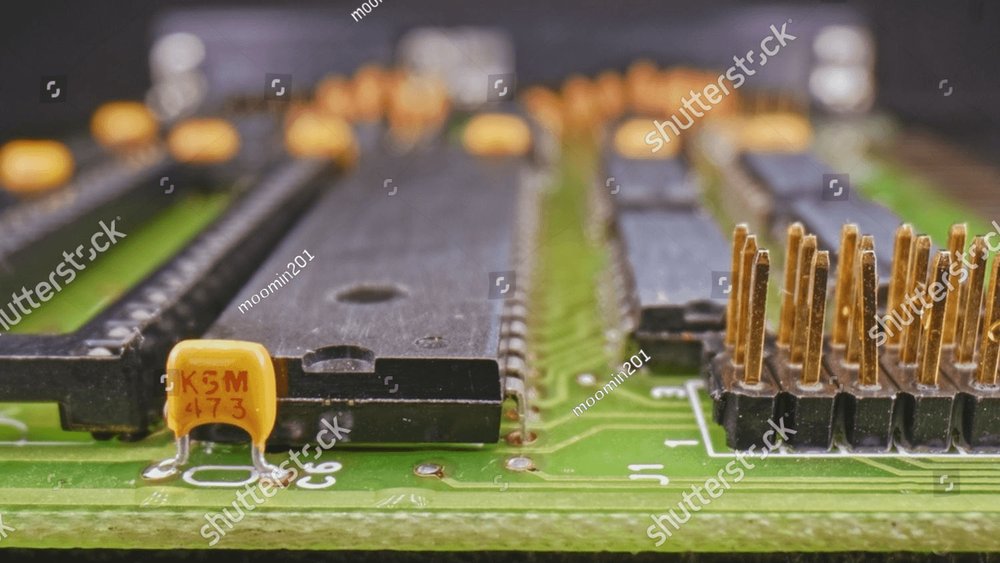 Complex Electronic Circuit Board with THT Components Resistor Capacitor ...