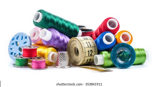 Composition Tailor Threads Isolated On White Stock Photo 353841911 ...