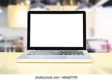 Computer Blank Screen On Table Blur Stock Photo (Edit Now) 444687799