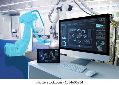 Computer Digital Tablet Control Robots Smart Stock Photo 1334606234 ...