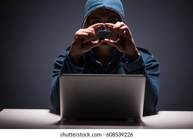 Computer Hacker Working Dark Room Stock Photo (Edit Now) 608539226