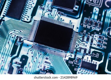 Computer Microchips On Electronic Circuit Board Stock Photo 2142898969 ...