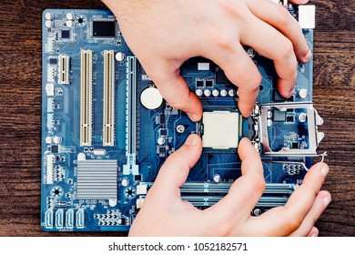Computer Motherboard Cpu Installing Processor Stock Photo 1052182571 ...