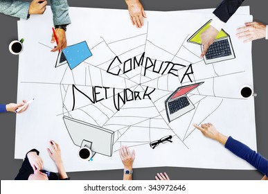 Computer Network Web Sketch Connection Concept Stock Photo 343972646 ...