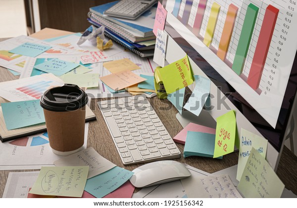 Computer Notes Office Stationery Mess On Stock Photo 1925156342 ...