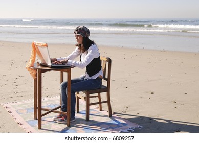 Digital Nomad Sitting Laptop On Shore Stock Photo 2198549891 | Shutterstock
