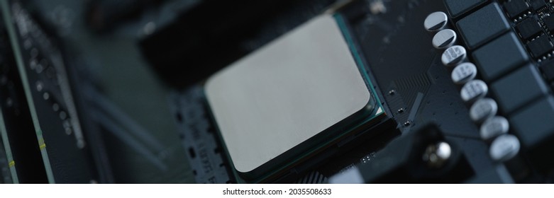 Computer Processor Silver Installed Motherboard Closeup Stock Photo ...