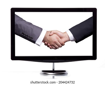 Business Handshake Through Computer Screen Virtual Stock Photo (Edit ...