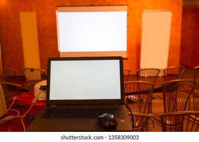Computer Screen Presentations Empty Chairs Presentation Stock Photo ...
