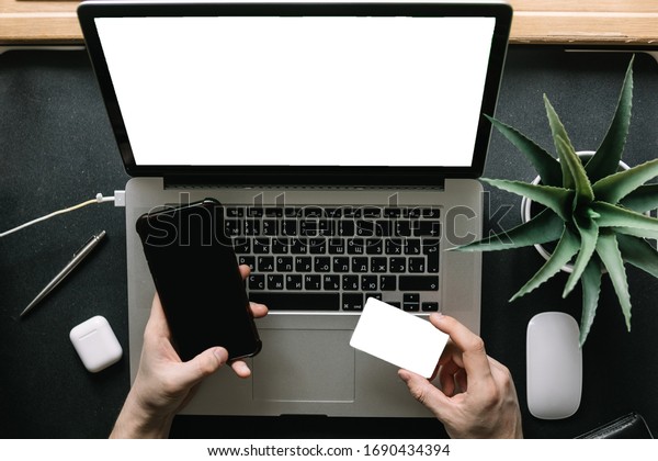 Computer Table Top View Card Empty Stock Photo 1690434394 | Shutterstock