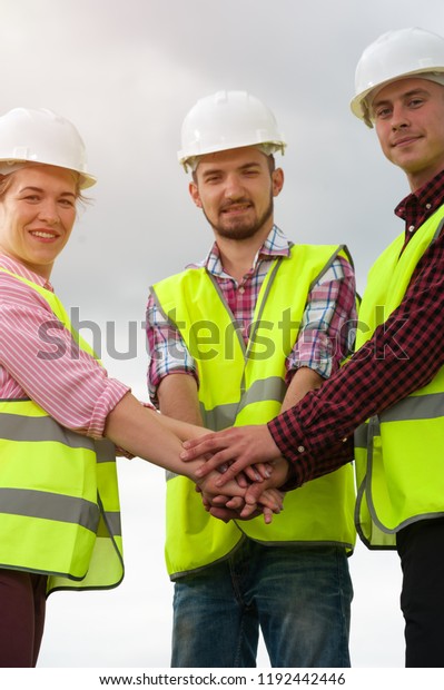 Concept Team Work Three Engineers White Stock Photo 1192442446 ...