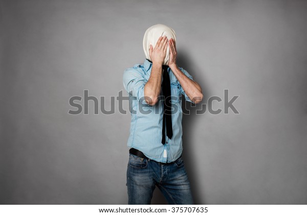 Concept Young Man Face Covered By Stock Photo 375707635 | Shutterstock