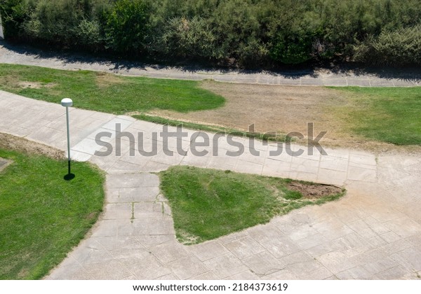 Concrete Pedestrian Intersection Surrounded By Grass Stock Photo ...