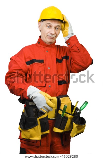 Confused Construction Worker Isolated White Stock Photo 46029280 ...