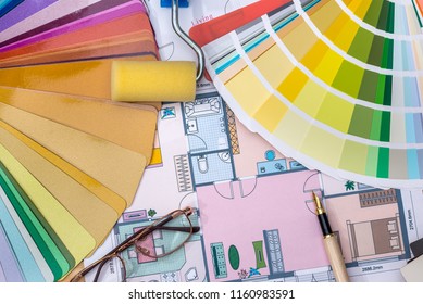 Construction Concept Plan Color Samples Roller Stock Photo 1160983591 ...