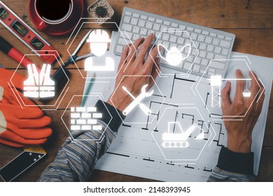 Construction Concept Top View Engineer Person Stock Photo 2148393945 ...