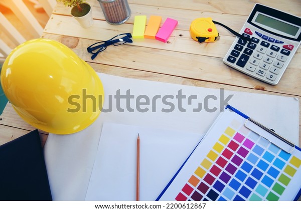 Construction Engineer Office Desk Architect Workplace Stock Photo ...
