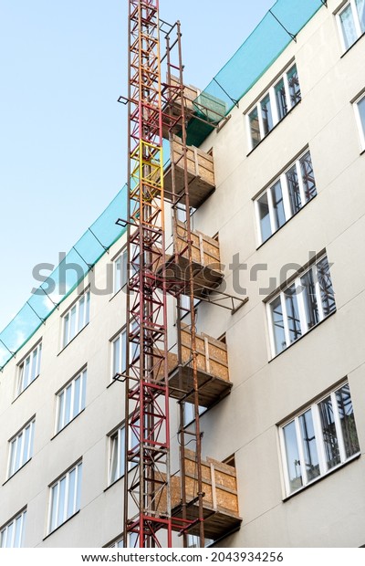 Construction Freight Elevator Attached Renovated European Stock Photo ...