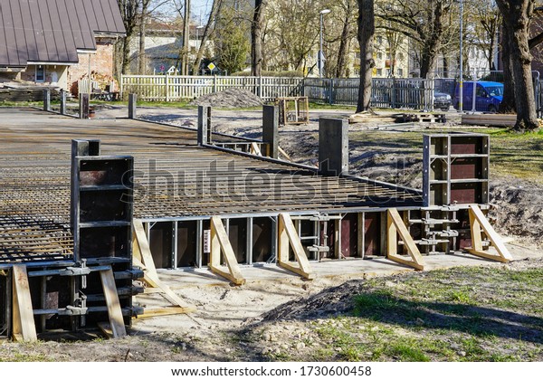 Construction Home Foundations Using Formwork Reinforcement Stock Photo ...