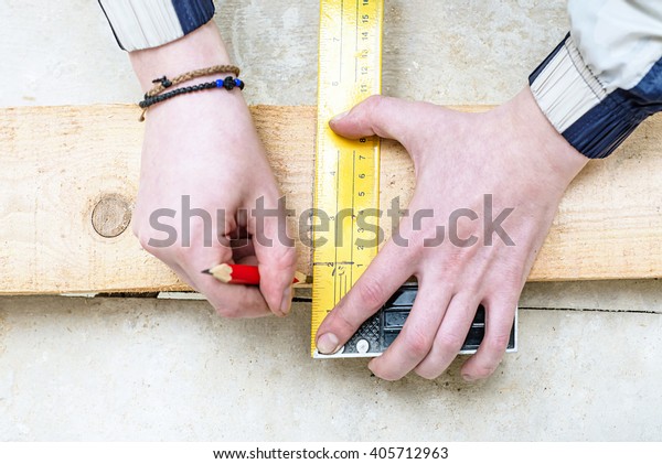 Construction Measures Marks Length Board Measure Stock Photo 405712963 ...