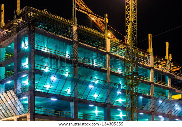 Construction Night Lights Against Dark Sky Stock Photo (Edit Now) 134305355