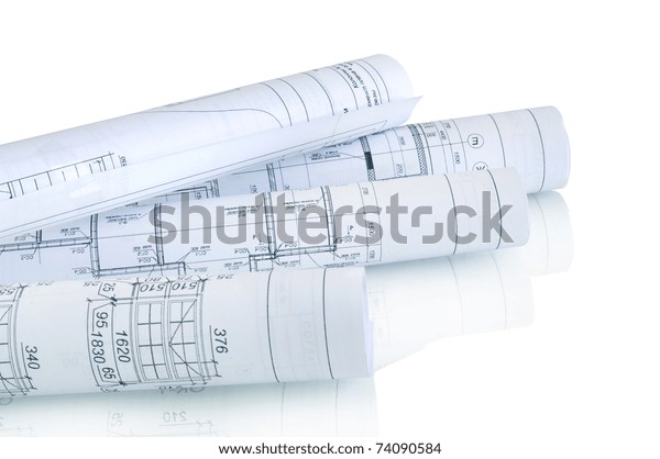 Construction Plan Rolls Isolated On White Stock Photo (Edit Now) 74090584