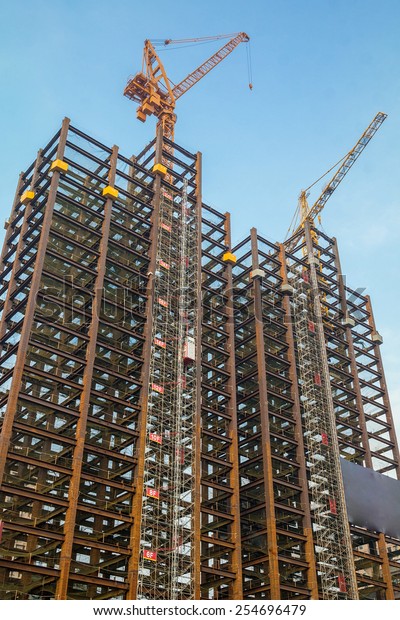 Construction Site Steel Structured Skyscraper Two 库存照片（立即编辑）254696479