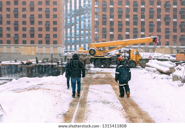 Construction Site Construction Workers Winter Stock Photo (Edit Now ...