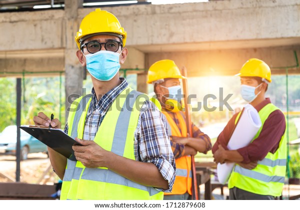 Construction Teamwork Team Construction Engineers Three Stock Photo ...