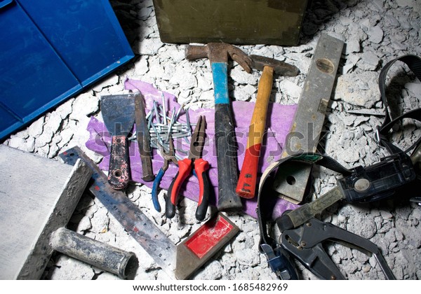 Construction Tools On Rubble Floor Stock Photo 1685482969 | Shutterstock