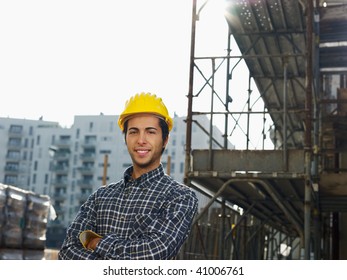 Construction Worker Arms Folded Looking Camera Stock Photo 41006761 ...