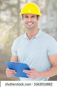 Construction Worker Chart Front Construction Site Stock Photo ...