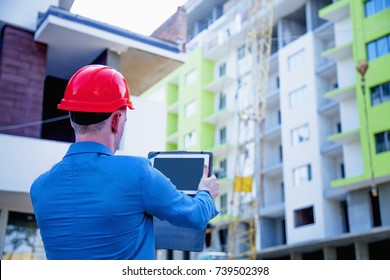 Construction Worker Checking Location Site Crane Stock Photo 739502398 ...