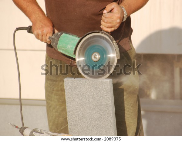 Construction Worker Cutting Concrete Block Using ภาพสต็อก 2089375 ...