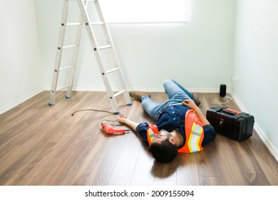 Construction Worker Falling Down Ladder Lying Stock Photo 2009155094 ...