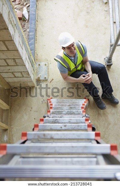 Construction Worker Falling Off Ladder Injuring Stock Photo 213728041 ...