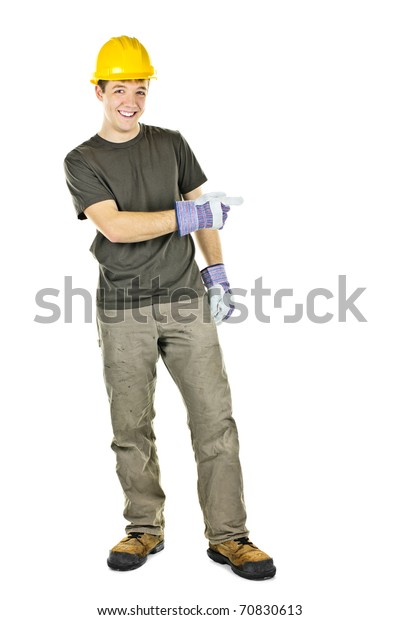 Construction Worker Hard Hat Pointing Side Stock Photo 70830613 ...