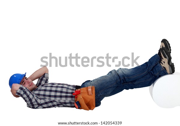 Construction Worker Lying Down His Feet Stock Photo 142054339 ...